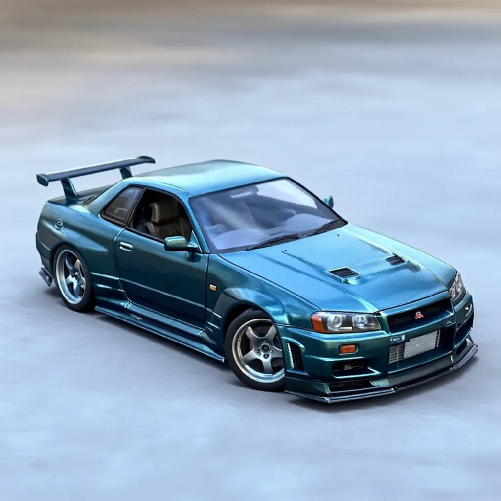 Teal Nissan Skyline GT-R R34 Model AI Image Generated by iCreat AI AI ...